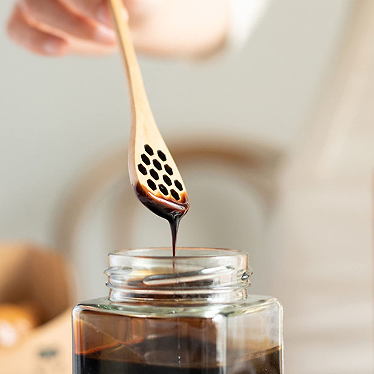 7" Wooden Honey Dipper Sticks, Honey Comb Spoons, For Handmade Honey Dispenser and Mixing Stirrer (12-Pack)