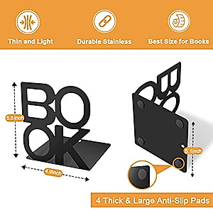 Metal Decor Bookends for Shelves, Cute Book Stopper Ends for Bookshelf Bookcase Holder Organizer for Kids Adult, Spiral Sketchbook, Scrapbook, CD DVD in Home Office Library(4 Pack)