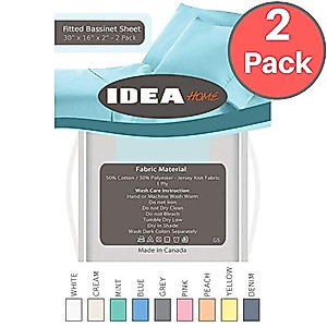 Jersey Knit Bassinet Sheet Set, Suitable for Cradles and Moses Baskets, Fitted Stretch, Fits Most Mattresses and Pads, Soft Material, for Boys and Girls, 30" x 16" x 2", White, 2 Pack