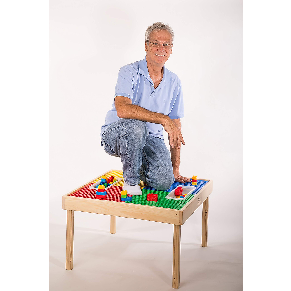 Fun Builder Table-Compatible with Lego® Brand Blocks with Built in Mesh Net 32"x16" Made in USA! Solid Wood Frame and Legs. Built to Last! Ages 5 and Older!