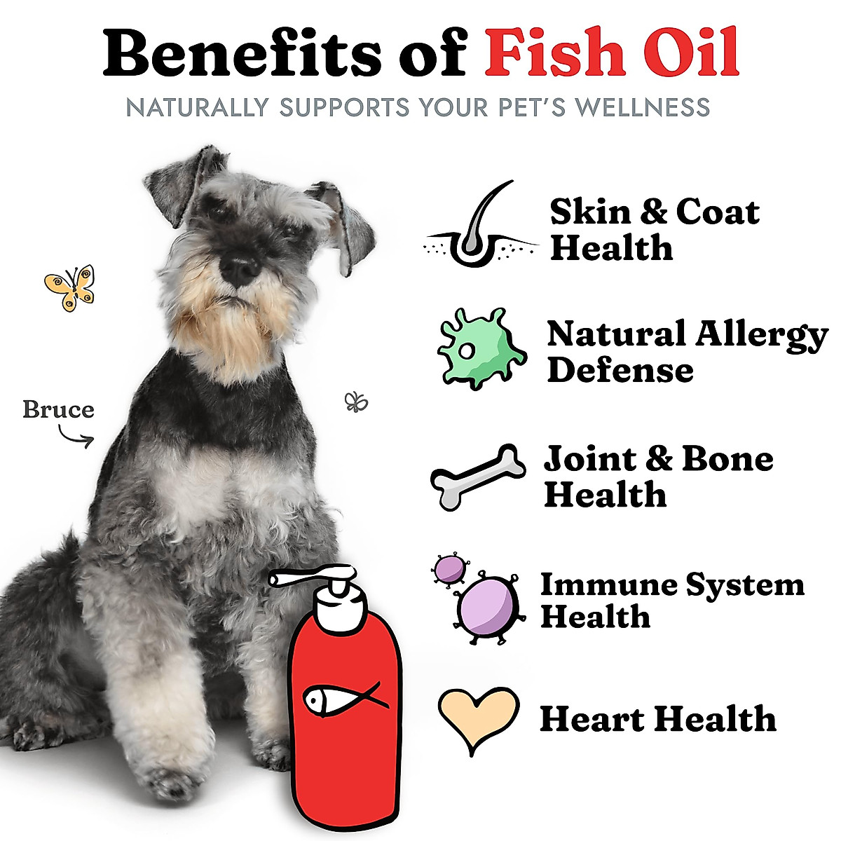 Fish Oil for Dogs - Healthy Skin & Coat, Salmon, Pollock, All Natural Supplement for Pets, Itching Scratching Allergy & Inflammation Defense, Omega 3 EPA DHA, Brain & Heart Health, 8 oz