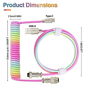 Twozoh USB C Keyboard Coiled Cable, Braided Detachable Aviator Double Sleeve Type C Mechanical Keyboard Cable (White)