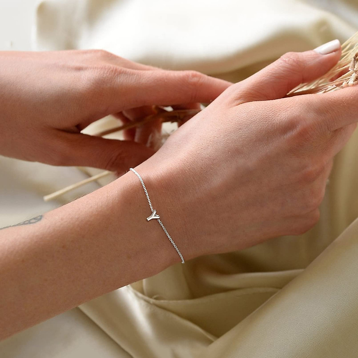 ChicSilver Initial Bracelets for Women Dainty Charm Bracelet Silver Womens Bracelet for Mom Bracelets for Women