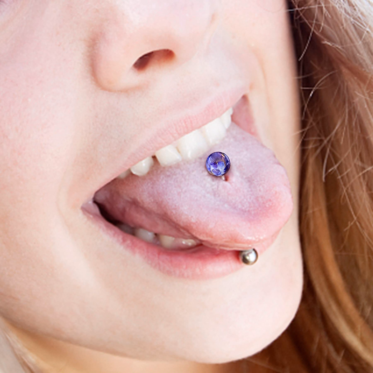 COCHARM 2pcs G23 Solid Titanium Tongue Rings for Women Purple Blue Flower Tongue Piercing Jewelryy Tongue Ring 14g Tongue Ring Tongue Bar Tongue Piercing Tongue Barbells