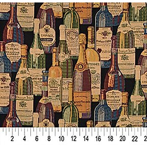 A009 French and Italian Wine Bottles Themed Tapestry Upholstery Fabric by The Yard