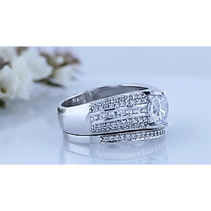 Dazzlingrock Collection 6.5mm Round Cubic Zirconia 3 Row Wedding Ring Set for Her (3.20 ctw, Color White, Clarity Clean) in 925 Sterling Silver Size 6.5