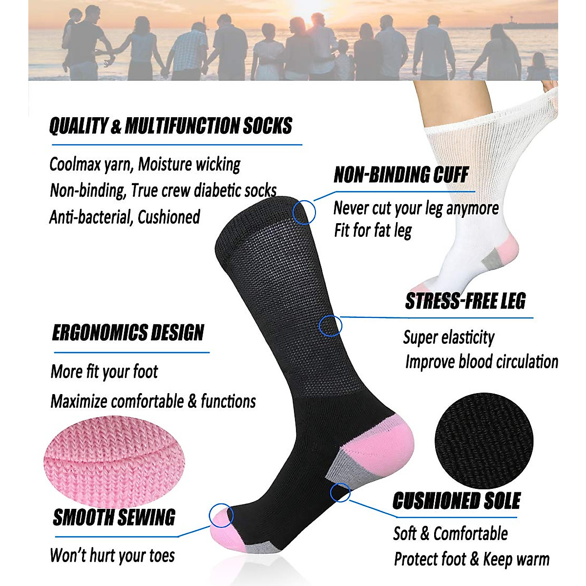 SYOLLAVE Womens Diabetic Athletic Crew Socks Non Binding Extra Wide bariatric Socks for Large Size Lympaedema Edema Swollen Foot