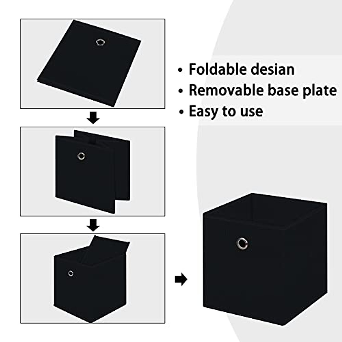 NieEnjoy Black Foldable Storage Cubes Bins ,11 Inch Cloth Storage Cube Fabric Storage Box Cubes Organizer Baskets with Dual Handles for Home Organizer Set of 3 (Black)