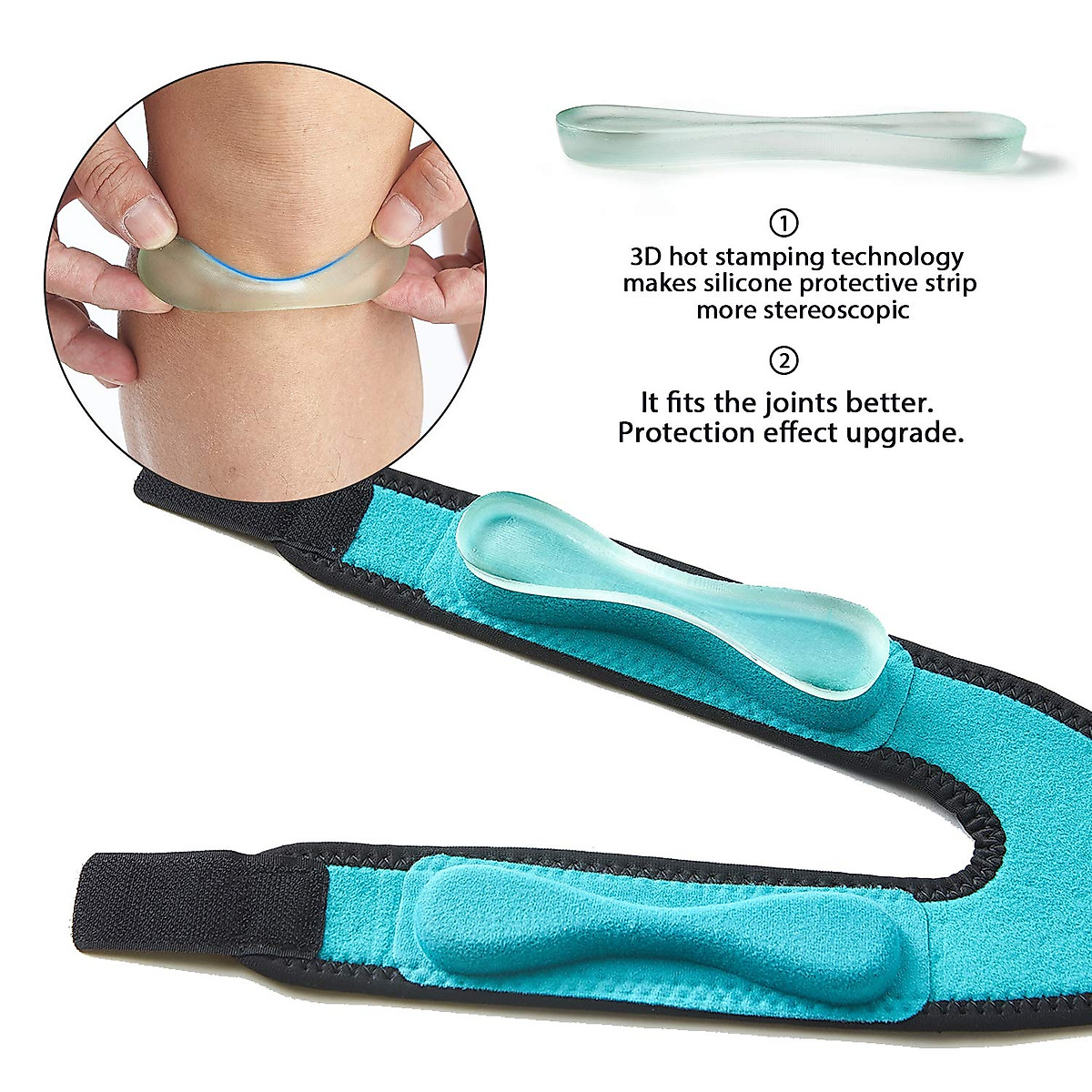 Rebomer Patella Knee Strap, Adjustable Knee Brace (3D Silicone Insert) for Men & Women, Knee Joint Pain Prevention & Relief & Patella Stabilizer Support for Running, Riding, Football, Hiking.