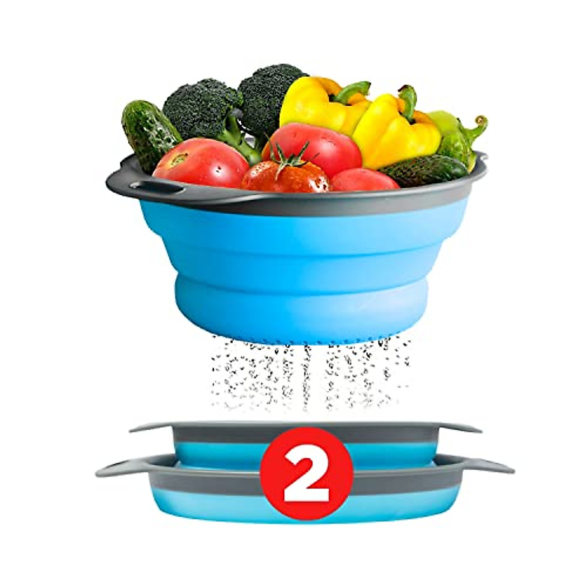 Say Goodbye to Clunky Colanders: 2-Piece Silicone Collapsible Colander Set by Comfify™- Compact, Convenient, and Ideal for Any Kitchen