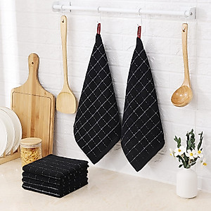 Homaxy Kitchen Towels and Dishcloths Set, 12 x 12 and 13 x 28 Inches, Set of 10 Bulk Cotton Terry Kitchen Towels Set, Checkered Designed, Soft and Super Absorbent Dish Towels, Black