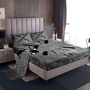 Ski Sheet Sets Twin Size Black Snowboard Grey Tie Dye Bedding Set 3Pcs for Kids Boys Girls Adult Room Decor Ski Sports Gaming Bed Sheet Skiing Lover Fashion Fitted + Flat Sheet,1 Pillowcase