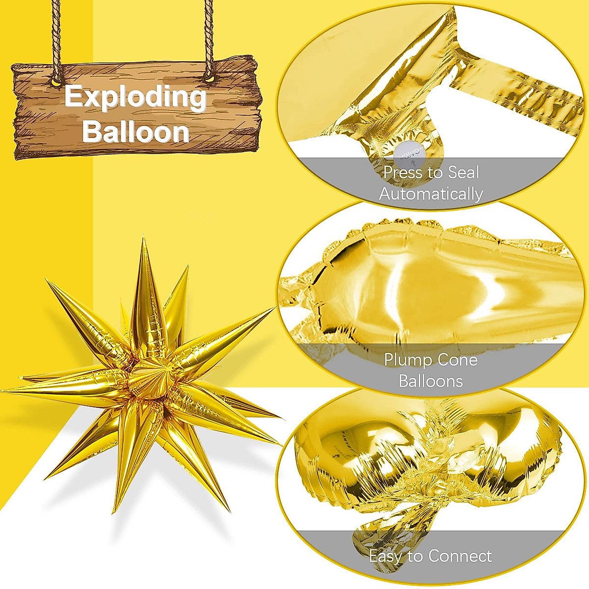 78Pcs Explosion Star Balloons, SHAIDOJIO, 12 Point Colorful Foil Cone Mylar Balloons with 1pcs Balloon Ribbon for Party Supplies, Birthday, Wedding, Graduation Balloons (78pcs 6 Colors)