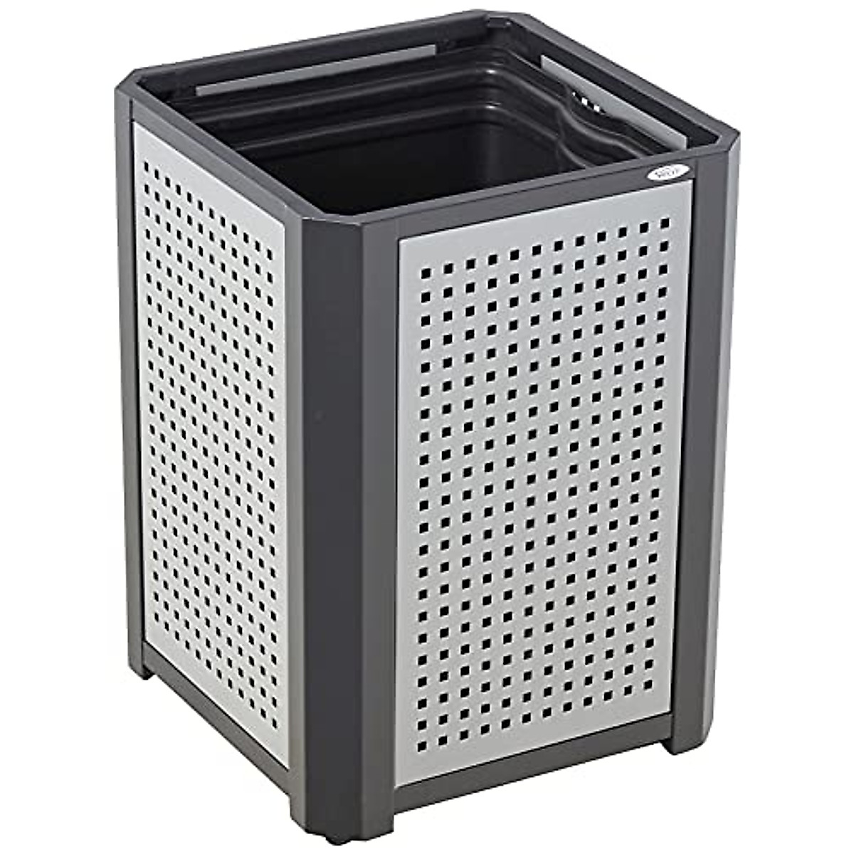 Safco Products Evos Outdoor/Indoor Trash Can with Perforated Galvanized Steel Panel, 15 Gallon, Black
