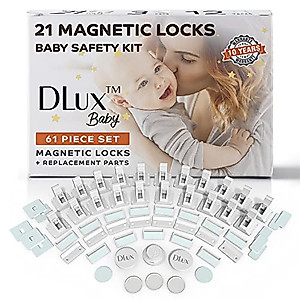 21 Magnetic Cabinet Locks 3 Keys, Child Safety 61-Piece Kit, Magnet Locks with New Upgraded Adhesive, Easy Installation, No-Drill Baby Proofing Locks to Childproof Cabinets & Drawers