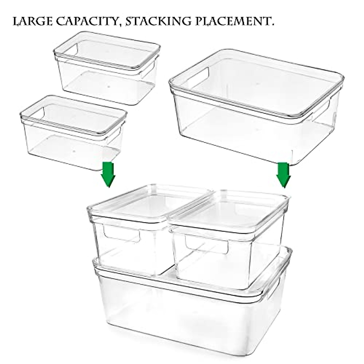 loobuu Plastic Clear Storage Bins with Lid, Stackable Pantry Organizer Box Bin Containers for Organizing Wardrobe Clothes, Fridge, Pantry Cabinet, Fruit, Vegetables, Bathroom Supplies 3 Pack