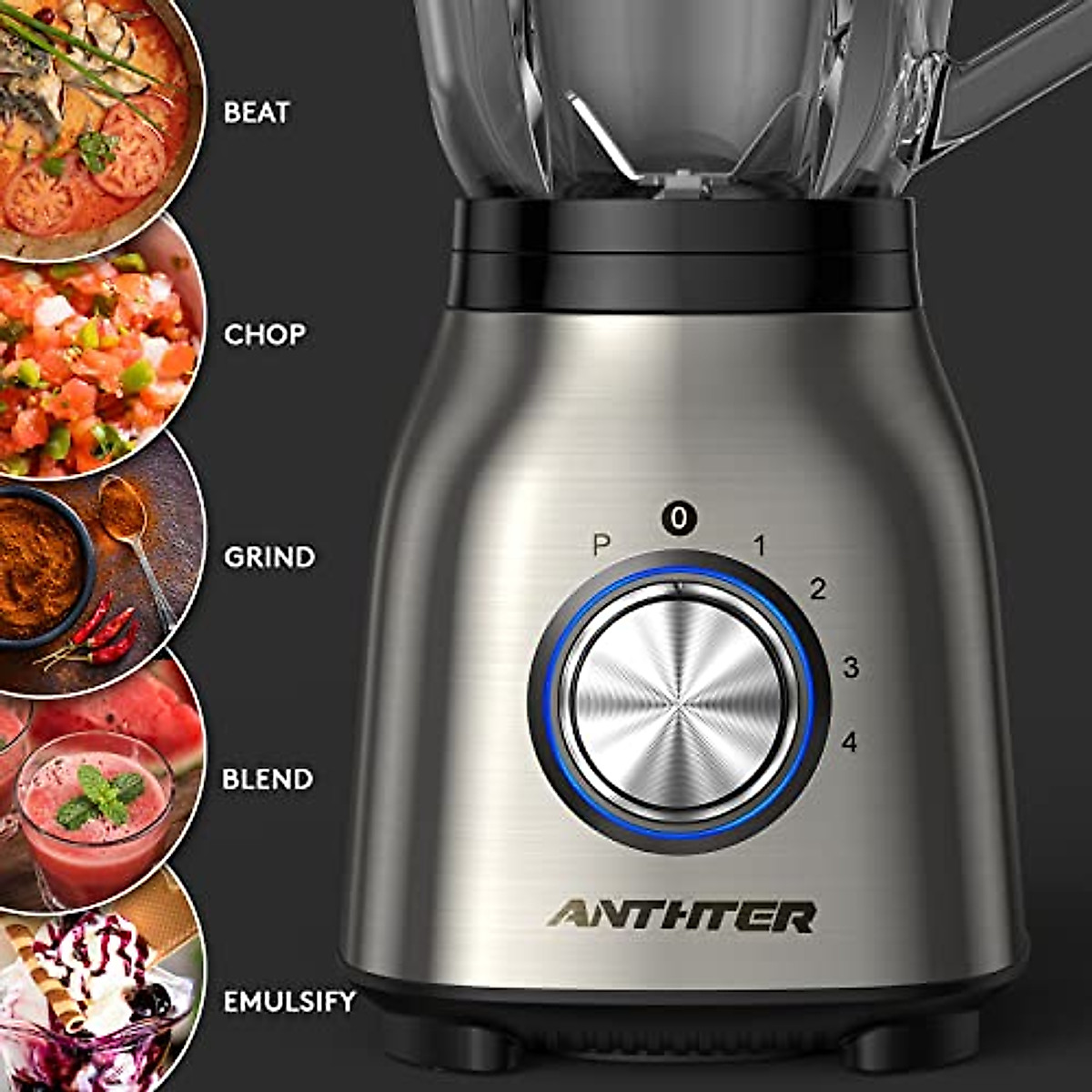 Anthter Professional Plus Blenders For Kitchen, 950W Motor Smoothie Blender with Stainless Countertop for Shakes and Smoothies, 50 Oz Glass Jar, Ideal for Puree, Ice Crush, Shakes and Smoothies