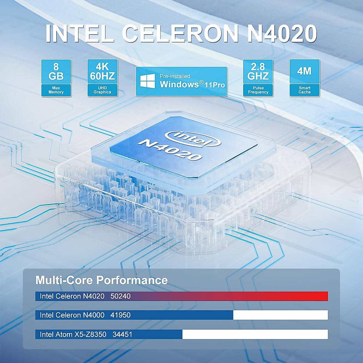 AKLWY Mini PC Stick Windows 11 Pro Celeron N4020 8GB DDR4 512GB SSD Mini Computer Intel Compute Stick Support HDMI 4K 60Hz, Gigabit Ethernet, 2.4G/5G WiFi, Bluetooth 4.2, Auto Power On