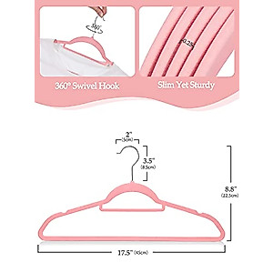 HOUSE DAY Velvet Hangers with Tie Bar 20 Pack Pink, Clothes Hangers Non-Slip, Space Saving Felt Hangers for Pants, Coat, Suits, Shirt, Scarf, No Hanger Marks
