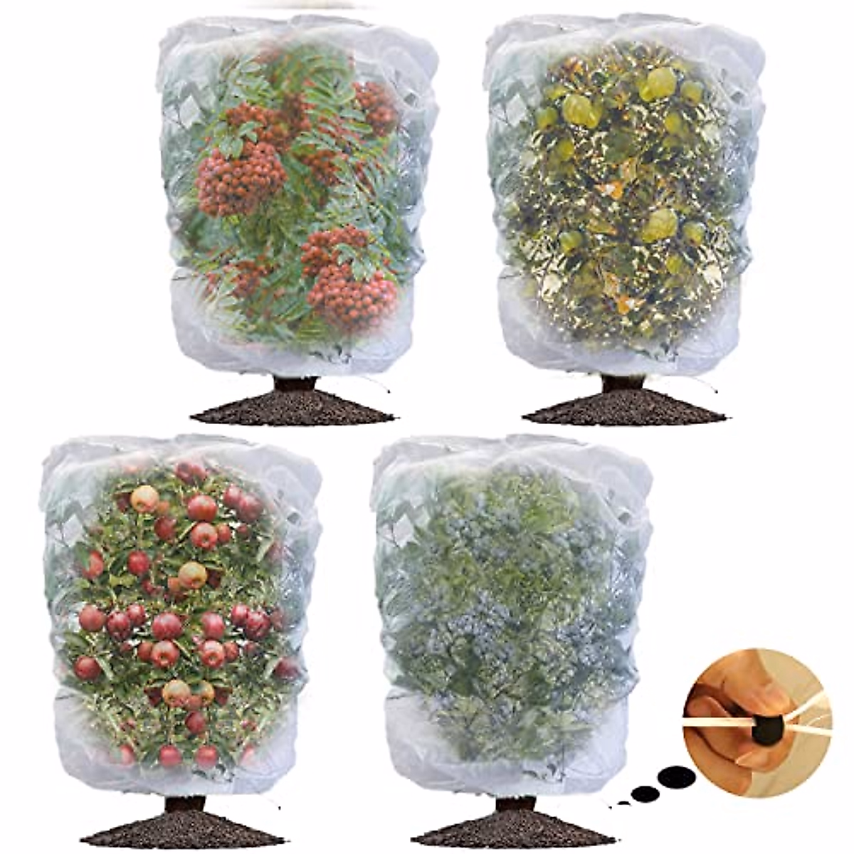 4.92x3.94 FT 4 Packs Garden Plant Netting Insect Bird Barrier Netting Mesh with Drawstring Bug Netting Plant Pest Barrier Covers Bags Protection Netting Covers Bags Plant from Insect Bird Eating