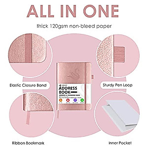 JXSELECT Elegant Address Book with Alphabetical Tabs, Hardcover Address Log Book & Password Keeper, with Contacts, Phone Numbers, Birthdays, Anniversaries and Notes Section (5.2x7.7") (Rose Gold)