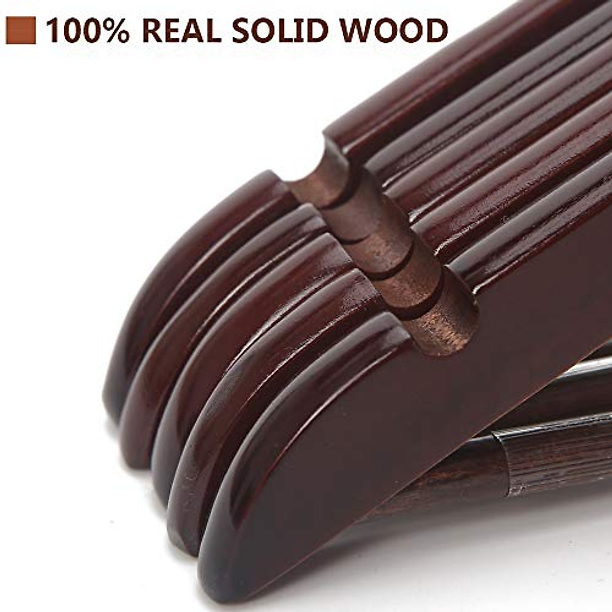 JS HANGER Multifunctional High Grade Solid Wooden Suit Hangers, Coat Hangers, Walnut Finish, 20-Pack