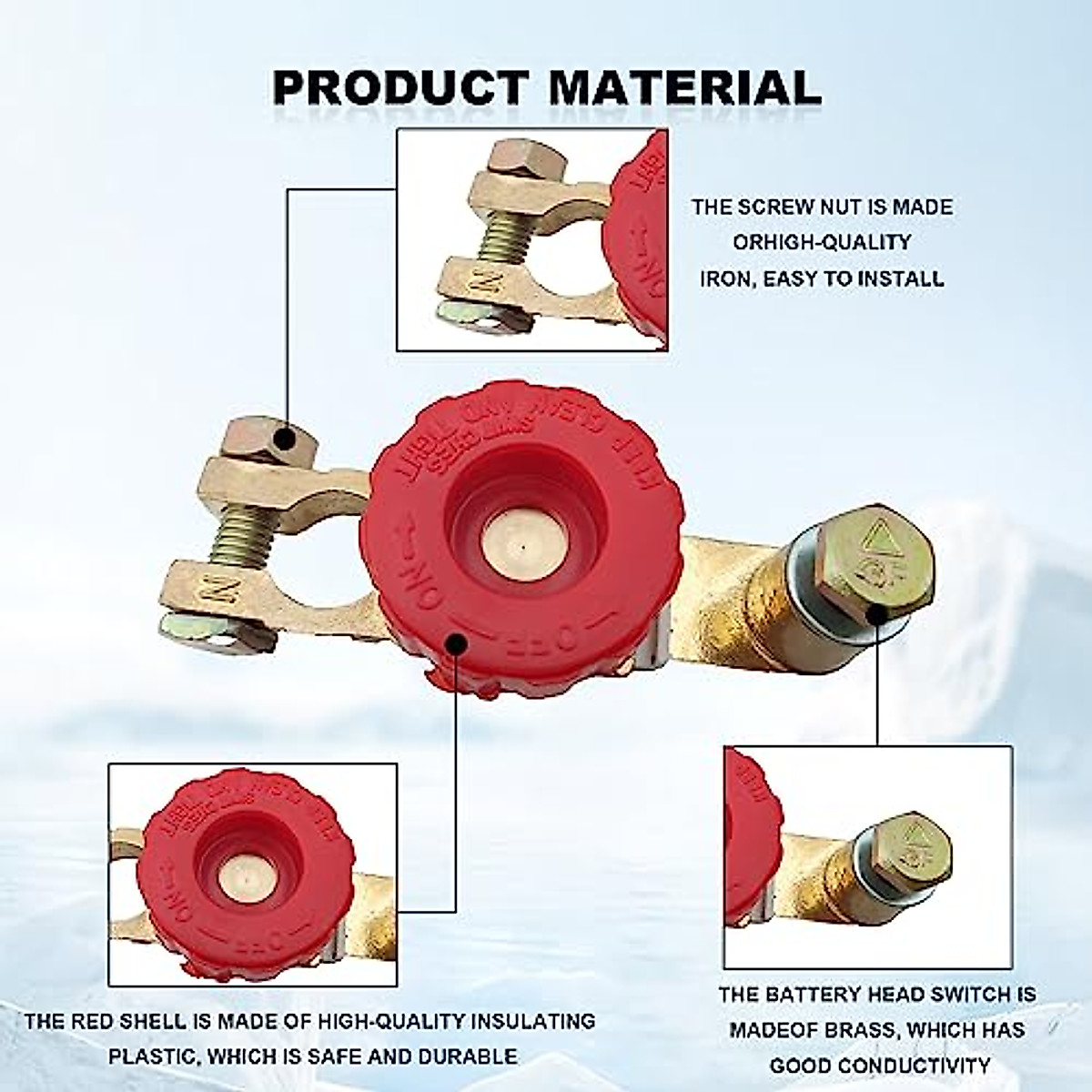Quick Disconnect Battery Cut Off Switch Top Post Battery Disconnect Switch Pure CoppelPower Off Switch Car Battery Connector (Red)