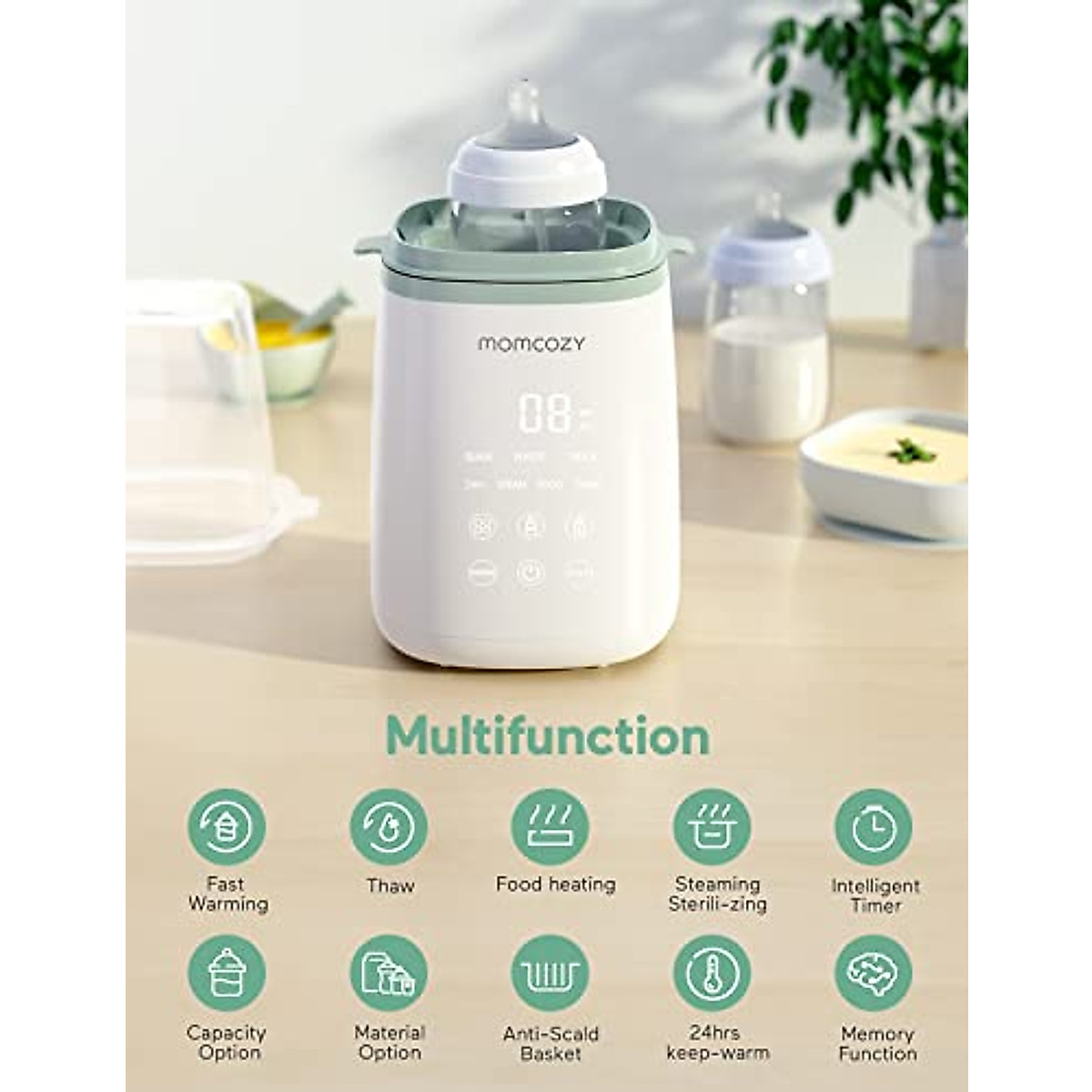 Momcozy Smart Baby Bottle Warmer, Fast Baby Milk Warmer with Accurate Temperature Control and Automatic Shut-Off, Multifunctional Bottle Warmers for Breastmilk or Formula