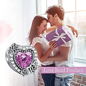 LELOUCHY Birthstone Charms for Bracelets, Rose 925 Sterling Silver Love Heart Bead Pendant, Happy Birthday Mother's day Jewelry Gifts for Women-10