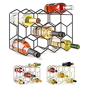 Gusto Nostro Countertop Wine Rack - 14 Bottle Freestanding Modern Black Metal Small Wine Rack - 3 Tier Tabletop Wine Holder Stand for Cabinet, Pantry, Wine Bottle Storage - No Assembly Required