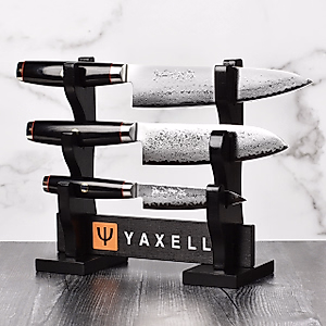 Yaxell Ypsilon SG2 Knife Set, 3 Piece with Katana Stand - 193 Layer Stainless Damascus