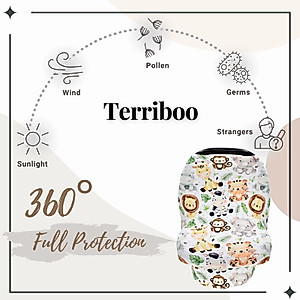 Terriboo Nursing Cover for Newborn Breastfeeding Multi Use Infant Stroller Canopy Unisex Baby Car Seat Cover High Chair Cover Shopping Cart Cover for Baby Boy and Girl (Zoo)