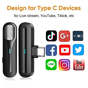 Jassco Wireless Lavalier Microphone for Android USB C Phone, Noise Reduction Lapel Mic Clip with Charging Case Recording, YouTube, Facebook LiveStream, Vlog, TikTok (No APP or Bluetooth Needed), DX01