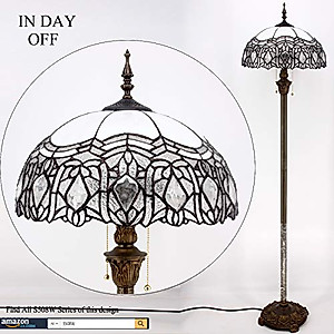 WERFACTORY Tiffany Floor Lamp Crystal Bead White Stained Glass Standing Reading Light 16X16X64 Inches Antique Pole Corner Lamp Decor Bedroom Living Room Home Office S508W Series