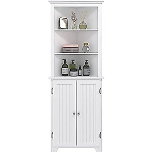 UTEX Tall Corner Cabinet, Free Standing Corner Storage Cabinet with Doors and Adjustable Shelves, Storage Cabinet Tall for Bathroom, Kitchen, Living Room, White