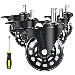AGPtEK Office Chair Casters Heavy Duty with Screwdriver 2.5" Universal Fit, Safe Roller Wheel Replacement for Hardwood Floors Mat Carpet Tile Universal Fit - Set of 5 All with Brake System
