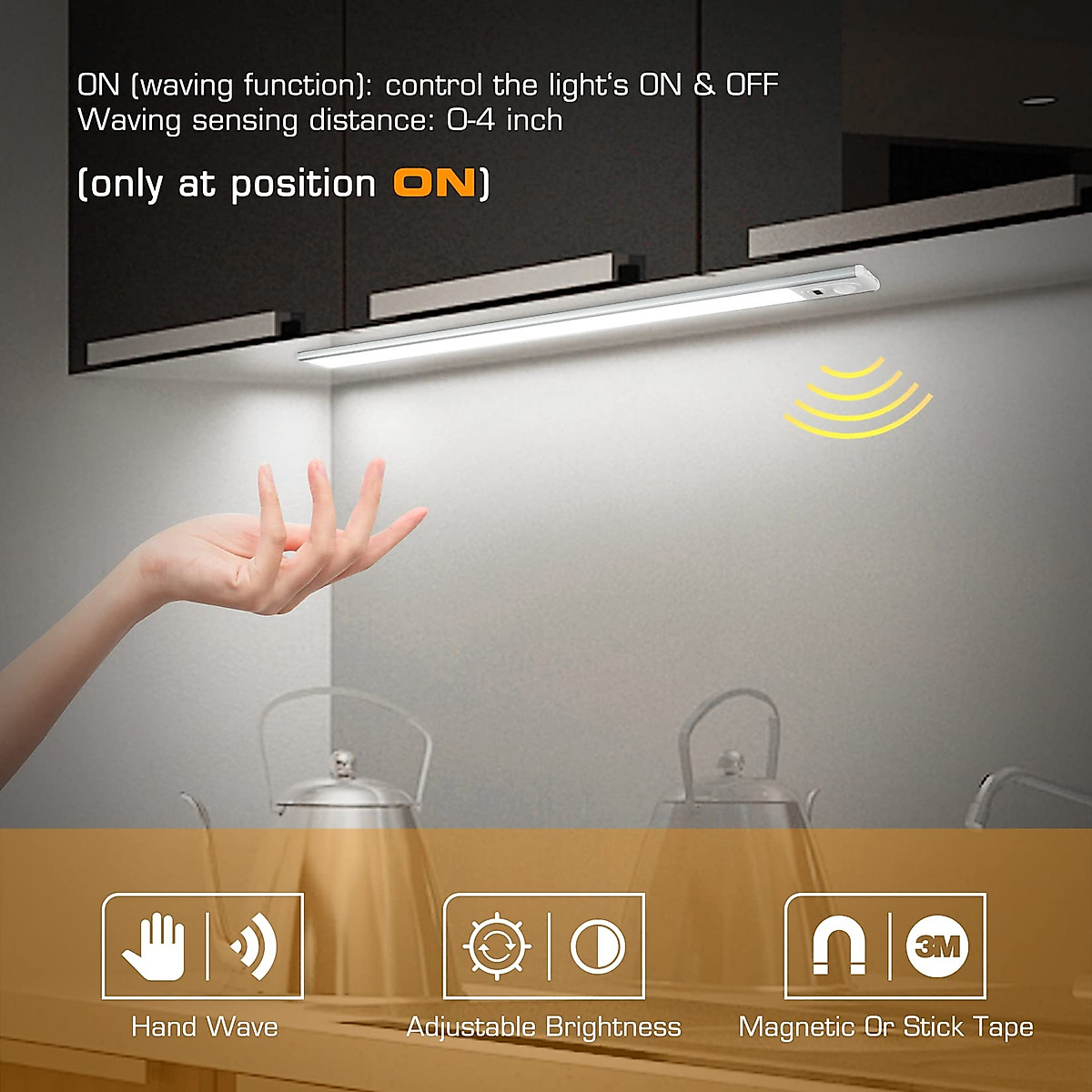 EverBrite 70LED Dimmer Under Cabinet Lighting, Hand Wave Control & Motion Sensor, Magnetic Under Counter Lighting, Ultra Thin LED Light Bar for Closet, Cabinet and Hallway, 300 Lumen, 6000K