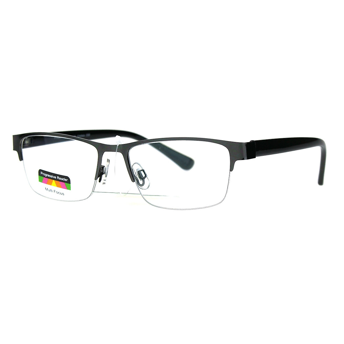 SA106 Mens Half Metal Rim Rectangular Multi 3 Power Focus Progressive Reading Glasses Gunmetal +2.5