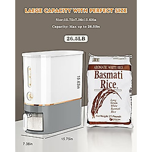 VenDotbi 26.5 Lbs Rice Dispenser, Rice Container with Measuring Cup, Large Capacity Food Storage Container with Lid, Food Dispenser Kitchen Organization for Home Kitchen Pantry Rice Soybean Corn