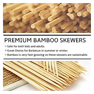 WISYOK 6" Bamboo Skewers, Bamboo Sticks, Wood Skewers for Kabob, BBQ, Marshmallow, Hot dogs, Smores, Appetiser, Chocolate Fountain, Φ=4mm (200 PCS)