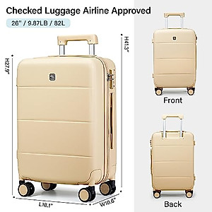 Hanke 26 Inch Luggage Large Suitcase With Spinner Wheels Tsa Luggage Suitcases Traveler's Choice Hard Case Luggage For Women & Men Rolling Checked Luggage(Cuba Sand)