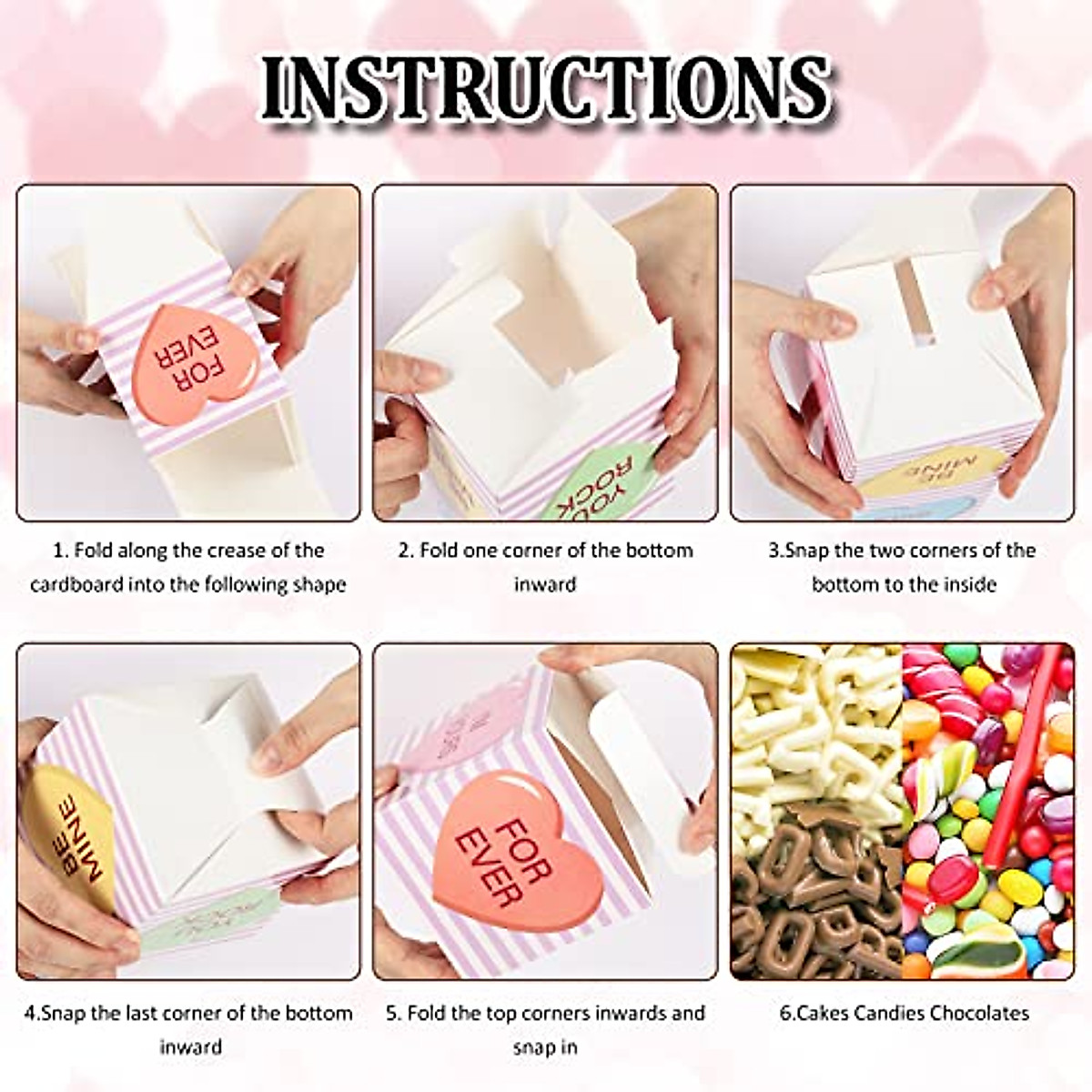 Whaline 24Pcs Valentine's Day Treat Boxes Conversation Heart Cardboard Box Colorful Cute Holiday Paper Gift Container for Cookie Goodie Candy Sweet Valentine's Day Party Favor Supplies