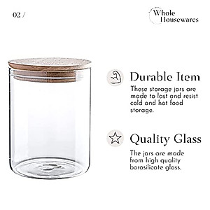 WHOLE HOUSEWARES 24 oz Clear Canister Set with Beech Wood Lids | 2 pcs Food Storage Canister for Kitchen & Pantry Organization and Storage | Ideal for Grains, Sugar, Spices & Herbs