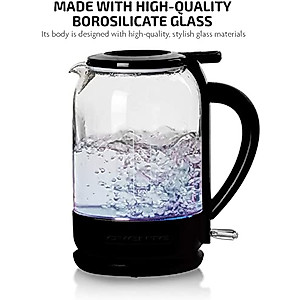 Ovente Electric Glass Kettle 1.5 Liter 1500W Power Portable Instant Hot Water Boiler Heater with ProntoFill Tech & Automatic Shut Off, Fast Boiling Cordless Body for Coffee Milk Tea, Black KG516B