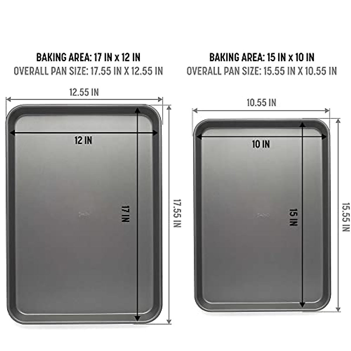 Goodful Nonstick Cookie Baking Sheet Set, Heavy Duty Carbon Steel with Quick Release Coating, Made without PFOA, Dishwasher Safe, 2-Pack Bakeware Set, 17-Inch x 12-Inch and 15-Inch x 10-Inch, Gray