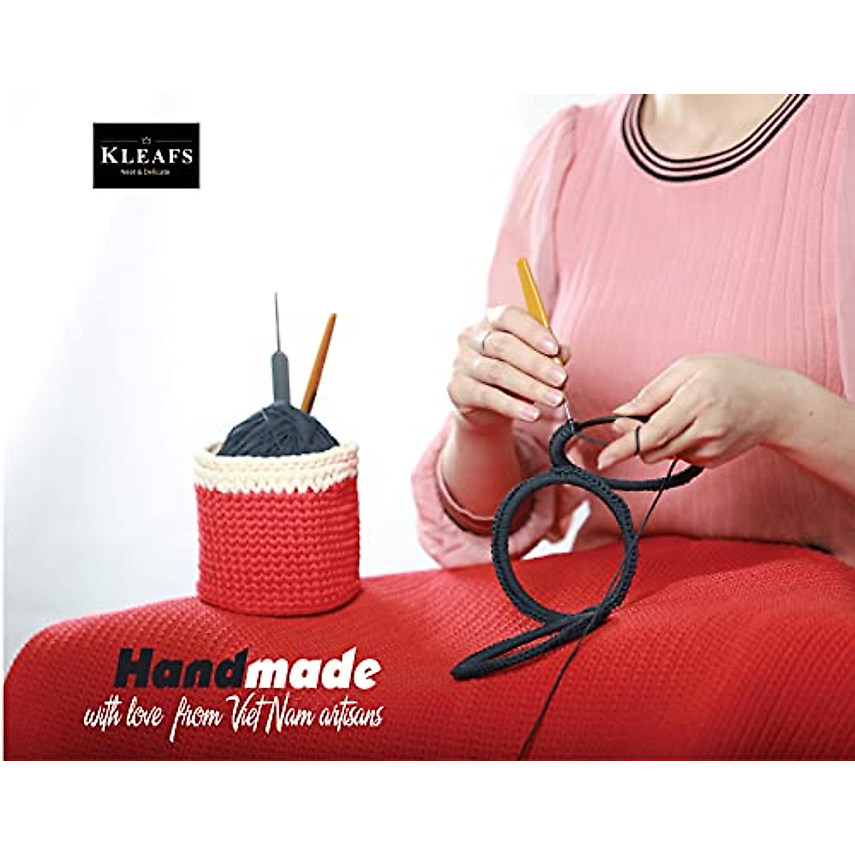 KLEAFS Handmade Crocheted Scarf Hanger for Closet Organization, Closet Organizers for Scarves, Shawl, Tie, Belts & Accessories, Space-Saving Scarf Organizer 20 Rings (Beige 360° Swivel) (Black)