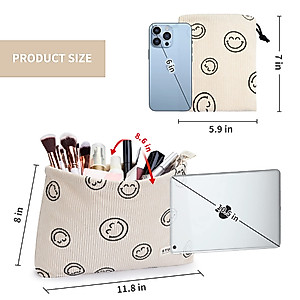 WLLWOO Makeup Bag-2pcs Smile Face Corduroy Cosmetic Bag Zipper Interior Waterproof Pencil Case Coin Purse Travel Toiletry Small Makeup Pouch For Women