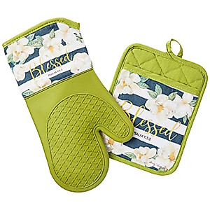 African American Expressions - Oven Mitt/Pot Holder Silicone Set, Blessed Magnolia, 36 x 26 Inch, KM-02