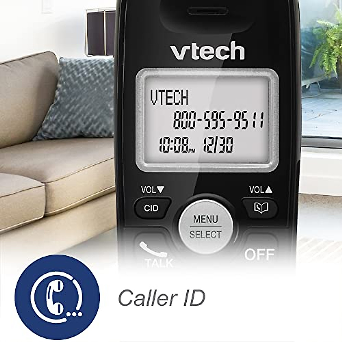 VTech VG101-11 DECT 6.0 Cordless Phone for Home, Blue-White Backlit Display & Big Buttons, Full Duplex Speakerphone, Caller ID/Call Waiting, Easy Wall Mount, Reliable 1000 ft Range (Black)