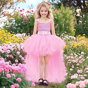 Pink Christmas Tutu Dress for Girls Tulle Dresses Fairy Princess Dress up for Kids Toddler Little Girl Birthday Party Outfit Size 5-6